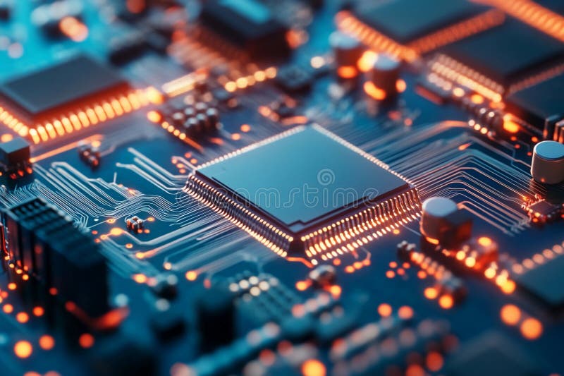 Illuminated Circuit Board Showcasing Intricate Electronic Components at ...