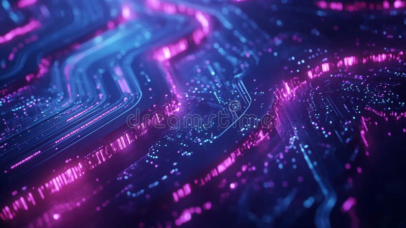Colorful Circuit Board Design with Bright Lights and Flowing Patterns ...