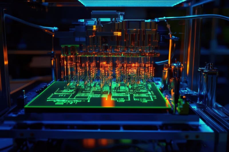 High-tech Circuit Board with Glowing Components in a Advanced ...