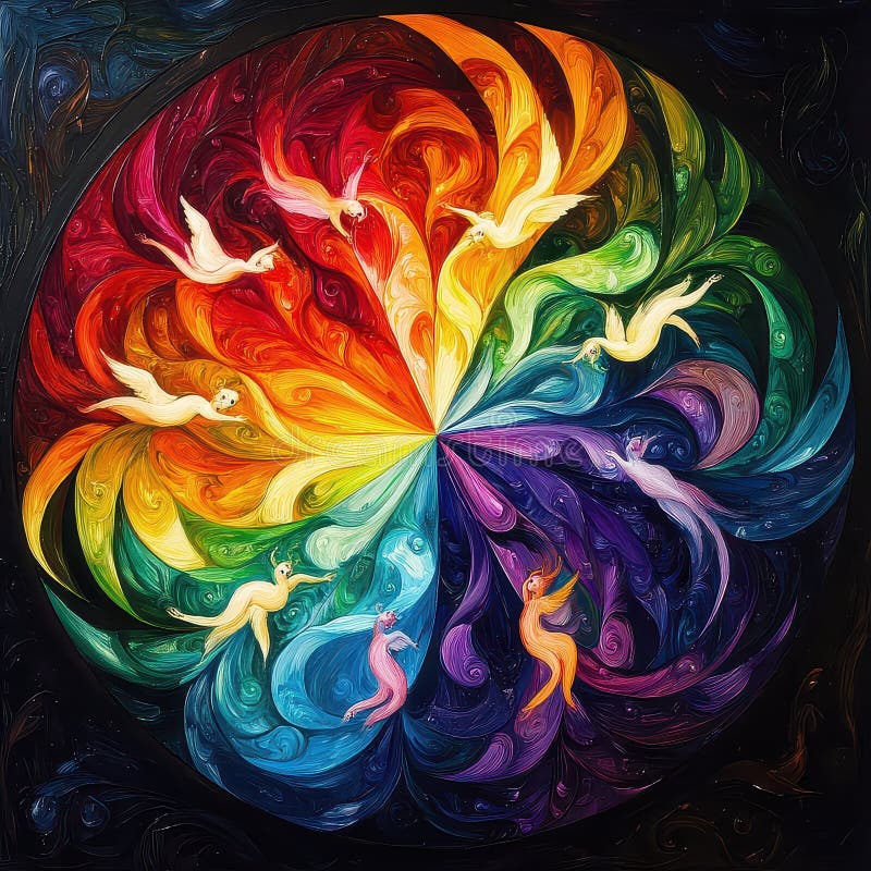 Colorful Circular Design with Doves and Abstract Patterns Stock Image ...