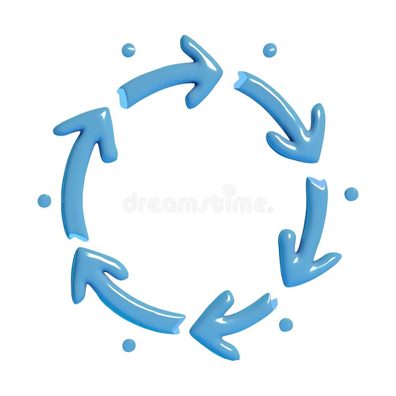 Blue 3D Arrows Circular Flow on White Background Stock Illustration ...