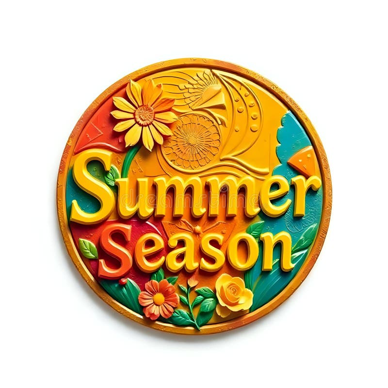 Circular Summer Season Design with Floral Elements on a White ...
