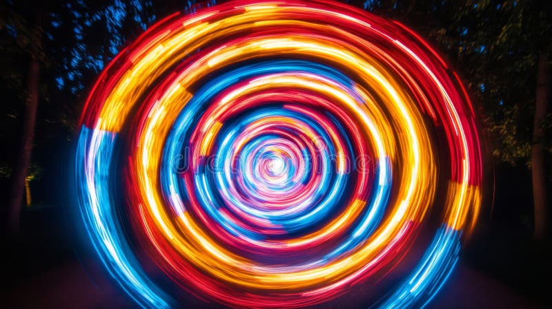 Vibrant Circular Light Trails Create a Psychedelic Effect Stock Photo ...