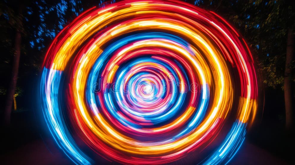 Vibrant Circular Light Trails Create a Psychedelic Effect Stock Photo ...