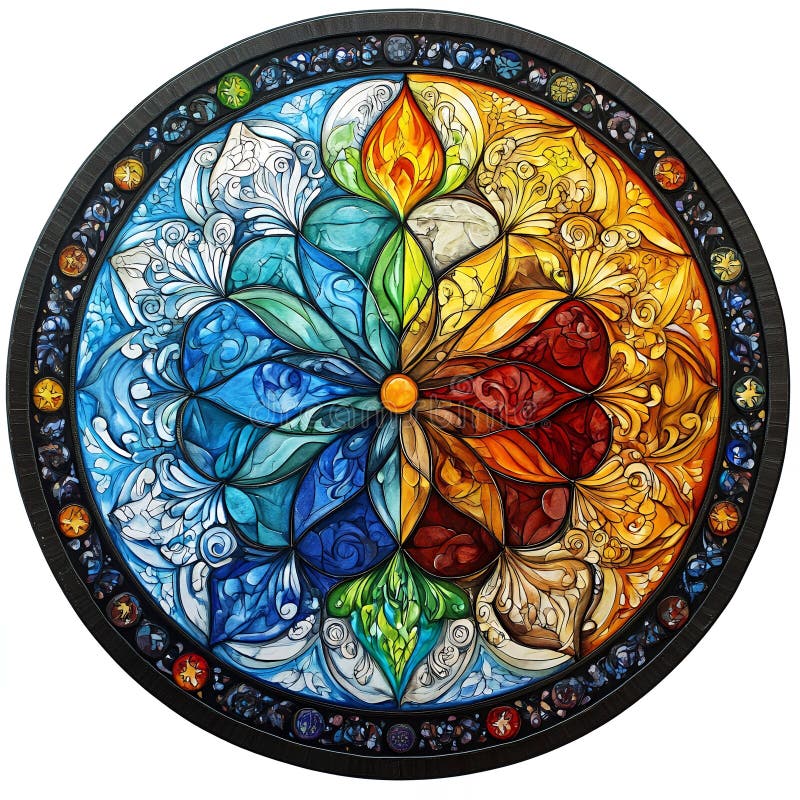 Vibrant Circular Mandala Art Five Elements Design in Watercolor Style ...