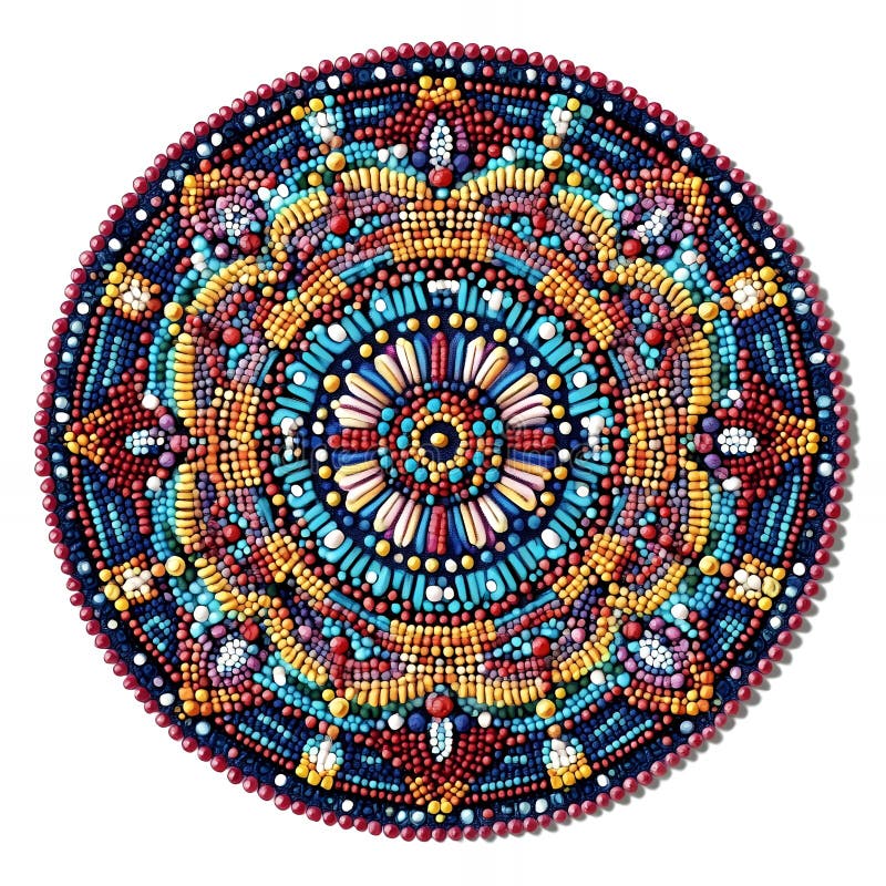 Vibrant Circular Mandala Design Colorful Beaded Artwork Craft Stock ...