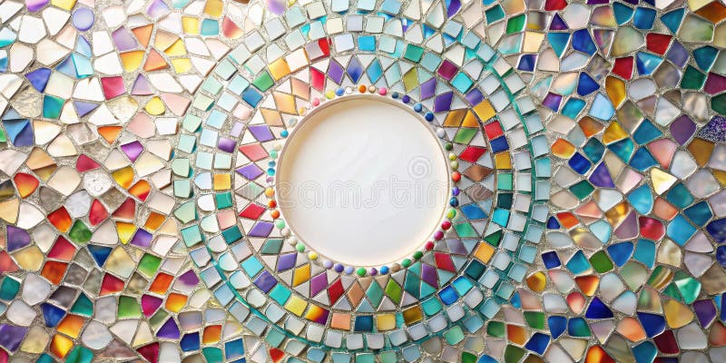 Vibrant Circular Mosaic Tile Design Featuring a Central Blank Oval ...