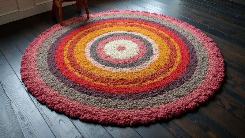 Vibrant Circular Multicolor Rug on Dark Wooden Floor in Cozy Interior ...