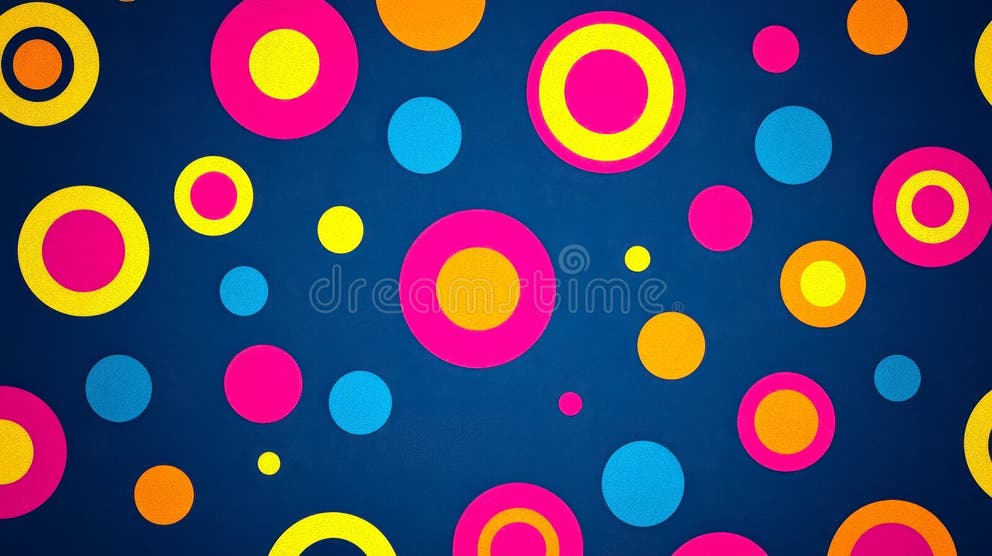 Vibrant Circular Patterns on Dark Blue Background for Creative Design Stock Illustration ...