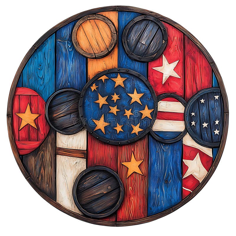 Colorful Circular Shield Design with Star Patterns Stock Illustration ...