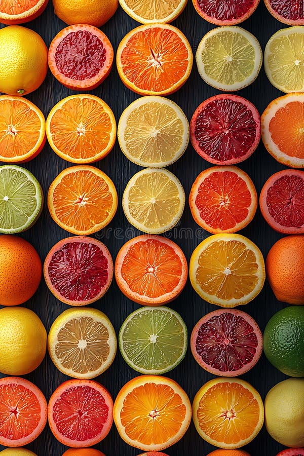 Vibrant Citrus Fruit Slices Arranged in a Repeating Pattern, Showcasing ...