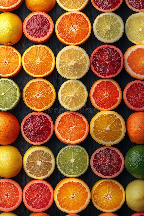 Vibrant Citrus Fruit Slices Arranged in a Repeating Pattern, Showcasing ...