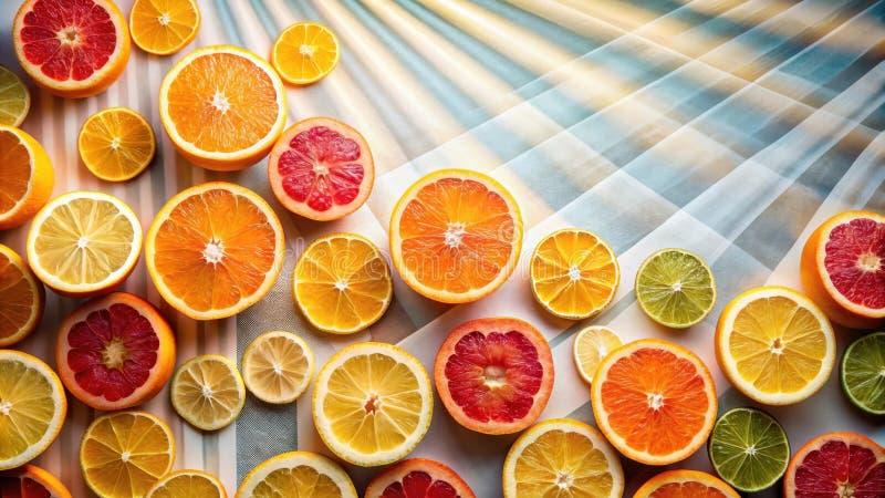 Vibrant Citrus Fruit Slices Arranged in a Sunburst Pattern on a ...