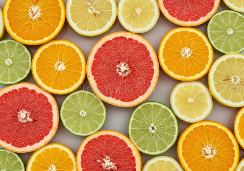 Vibrant Citrus Fruit Slices Overhead Background Stock Illustration ...