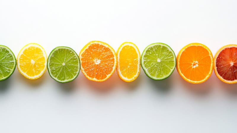 Vibrant Citrus Fruit Slices on White Background Stock Illustration ...