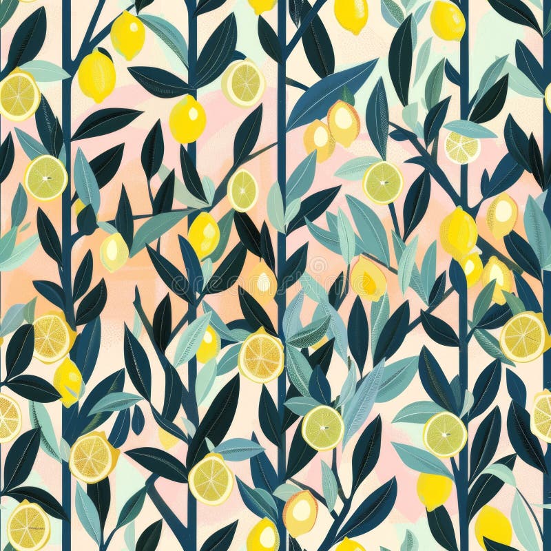 Vibrant Citrus Lemon Pattern on Pastel Background for Summer Design ...