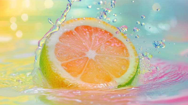 Vibrant Citrus Splash: Half Lemon in Pastel Water Stock Illustration ...