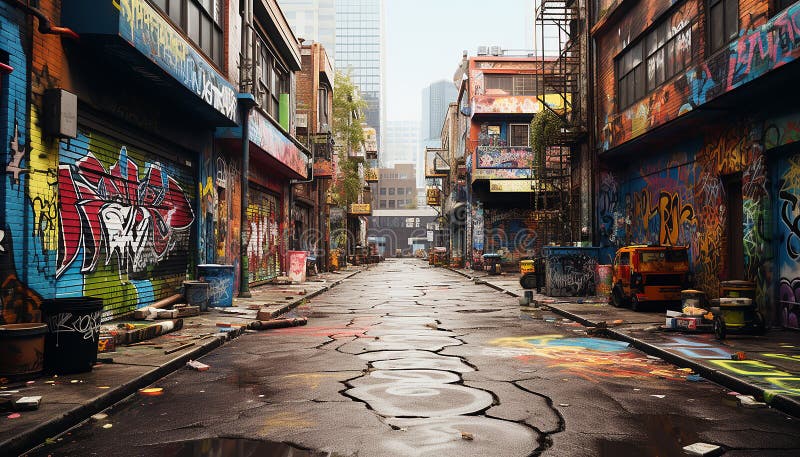 Vibrant City Life Multi Colored Graffiti Illuminates the Dirty Streets ...