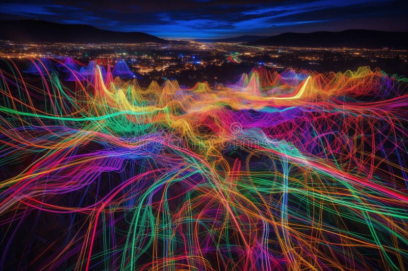 Vibrant City Lights and Abstract Lines Illuminating at Night Stock ...