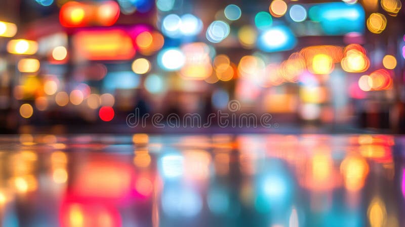 Vibrant City Lights Reflection on Glossy Surface at Night Stock Photo ...