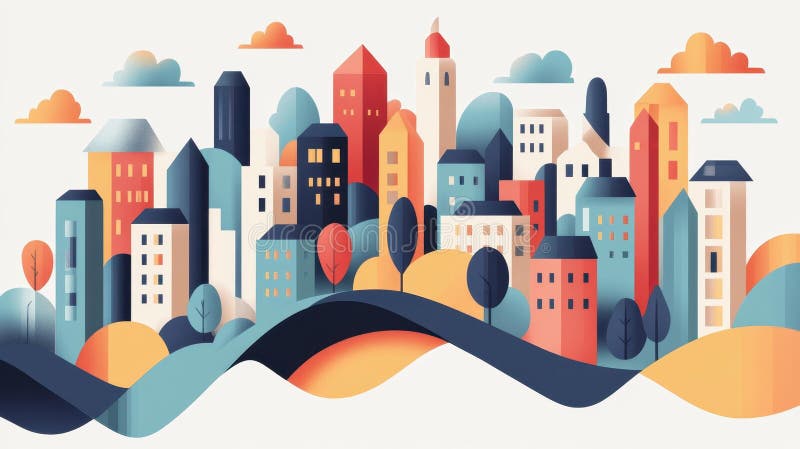 A Vibrant City Map Banner, Featuring Modern Flat Illustrations and ...
