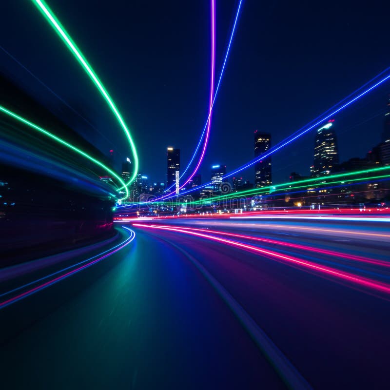 Vibrant City Night Traffic Light Trails Stock Illustration ...
