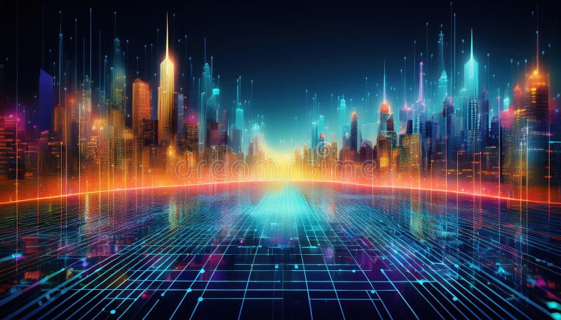 Vibrant Cityscape Emerges from Digital Grid, Symbolizing Creators ...