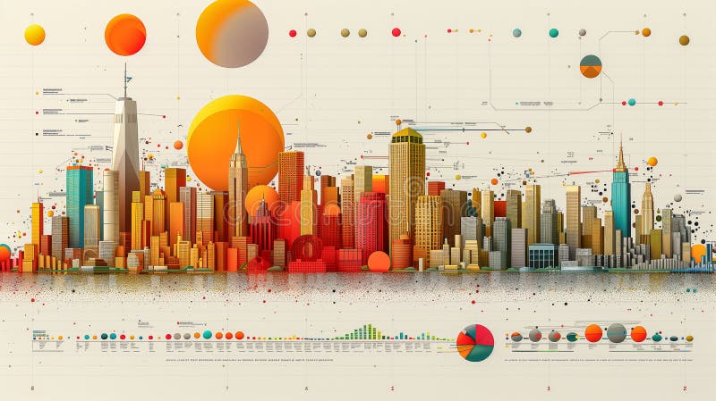 Vibrant Cityscape Infographic with Data Visualization Stock ...