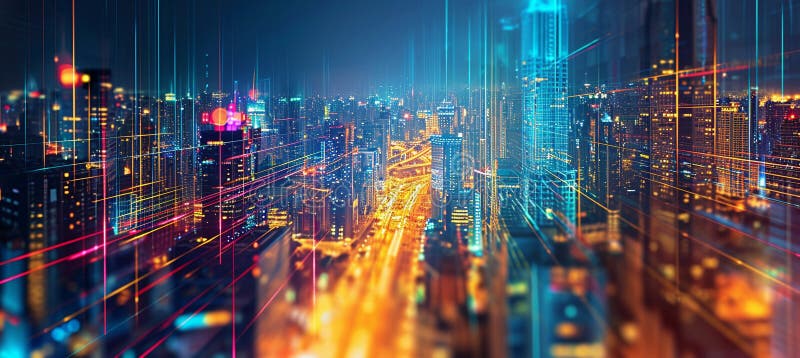 Vibrant Cityscape of Lines and Dots, Representing the Dynamism of ...