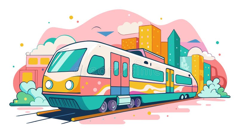 Vibrant Cityscape with Modern Train Illustration Stock Image ...