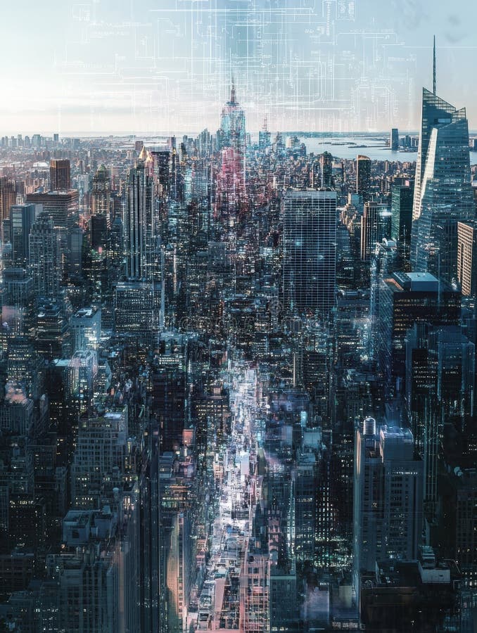 Cityscape Illustrating AI Integration with a Digital Neural Network ...