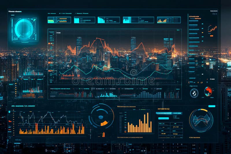 Vibrant Cityscape View with Modern Data Analytics Visualization at ...