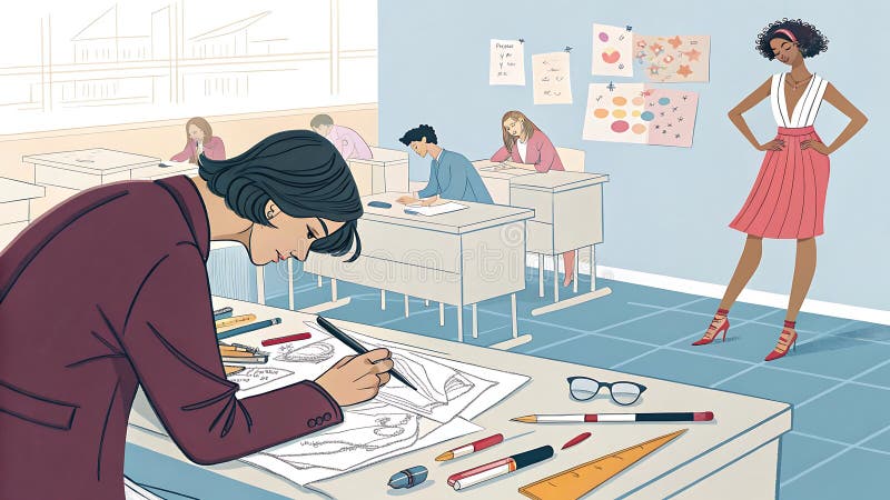 Creative Art Class in Session with Students and Instructor in a ...