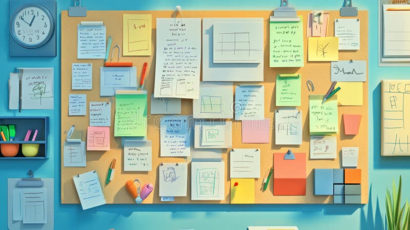 Classroom Bulletin Board Filled with Colorful Notes and Reminders Stock ...