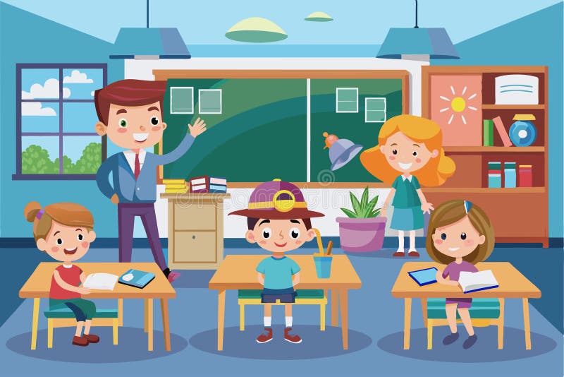 A Vibrant Classroom Features a Teacher and Four Students Engaged in ...