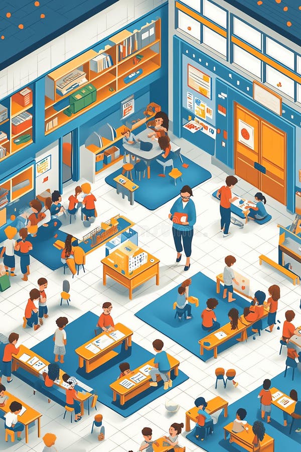A Vibrant Classroom Filled with Engaged Children and Teachers in a ...