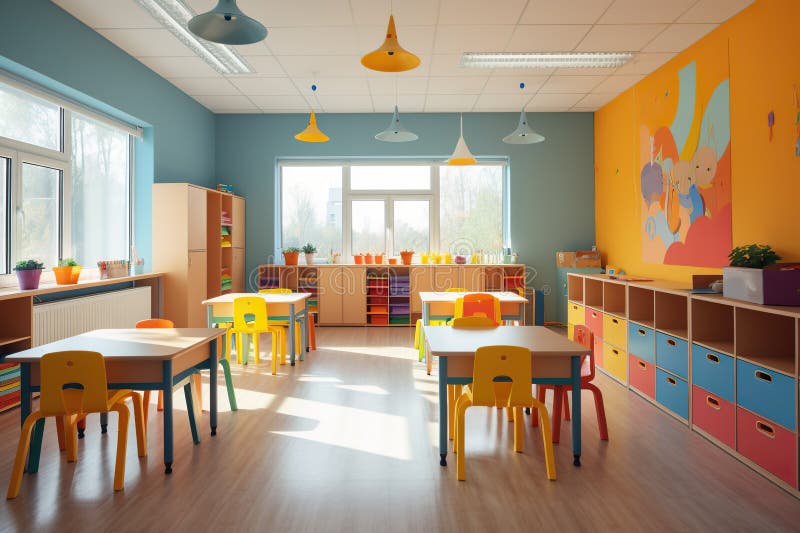 Empty Preschool Classroom. Generative AI Stock Illustration ...