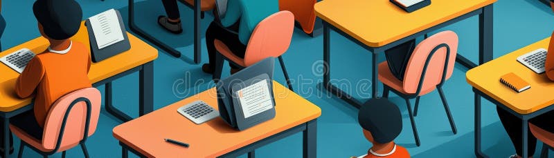 A Vibrant Classroom Setting Showcasing Students Engaged with Technology ...