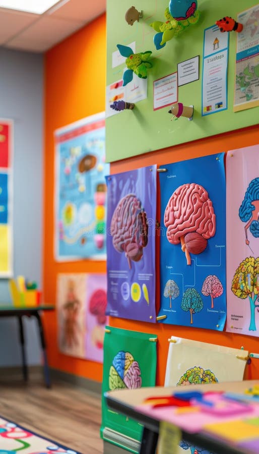 Vibrant Classroom Wall with Brain Development Charts for Early Learning ...