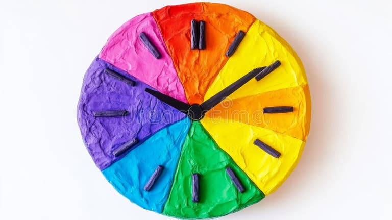 A Vibrant Clay Clock Displaying the Time Against a White Backdrop Stock ...