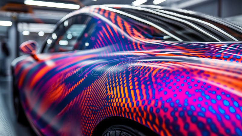 Vibrant Close-Up of Car Wrap with Colorful Patterns and Sleek Design in ...