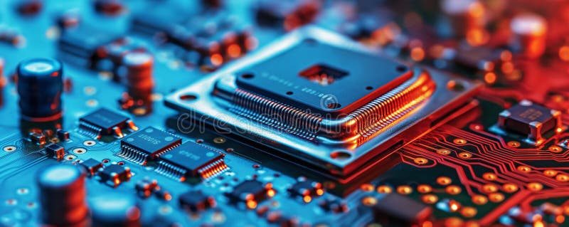Vibrant Close-up of a Computer Circuit Board Stock Photo - Image of ...