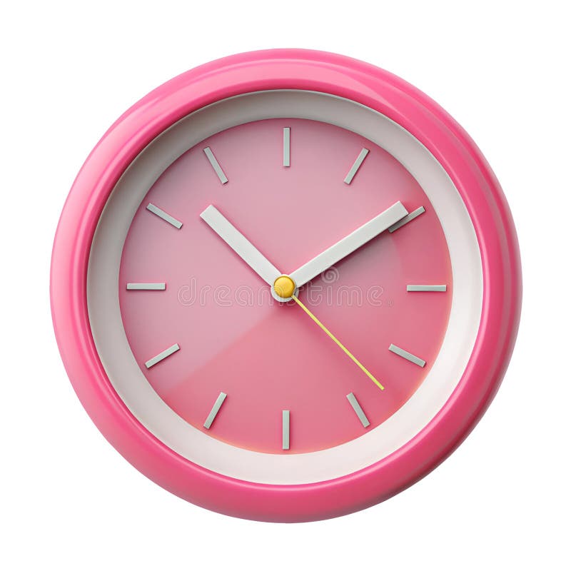 Pink Clock Showing Time with Hands and Markers on White Isolated ...