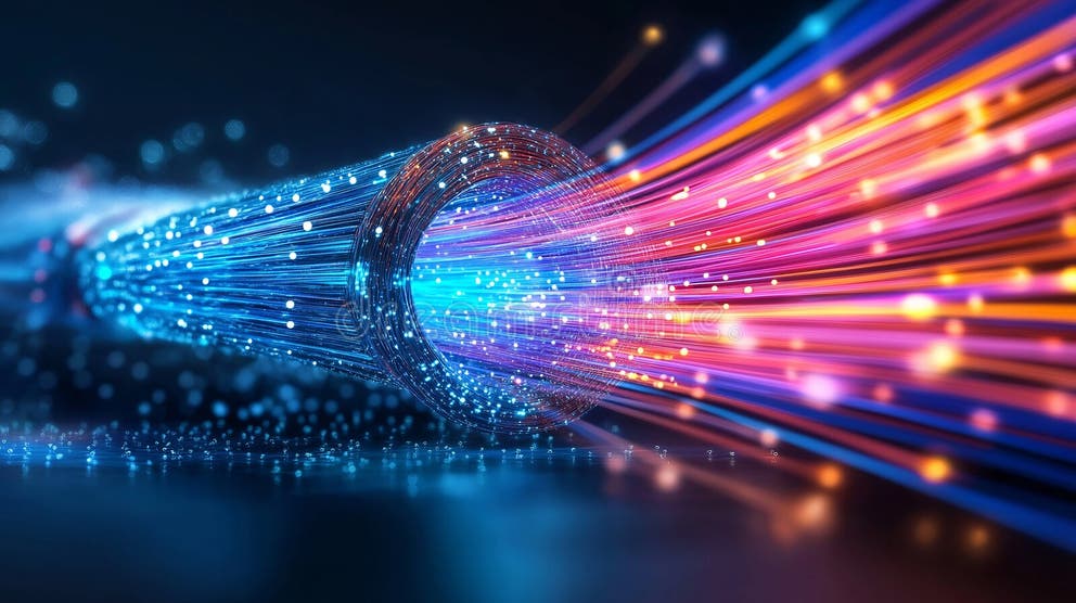 Vibrant Close-up of Glowing Fiber Optic Cables Creating a Mesmerizing ...