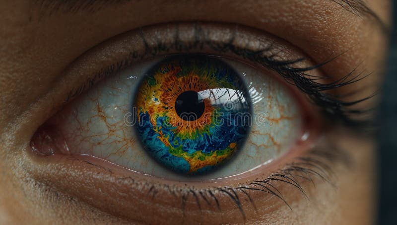 A Vibrant Close-up of a Human Eye, with a Hyper-detailed Reflection of ...