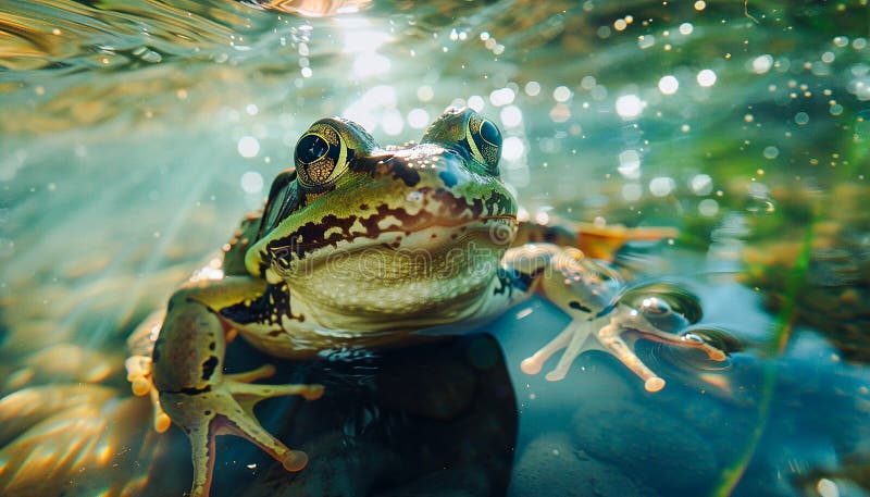Close-Up of Frog Floating in Clear River Water Stock Image - Image of ...