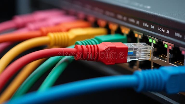 Colorful Ethernet Network Cables Plugged into a Switch – High-Quality ...