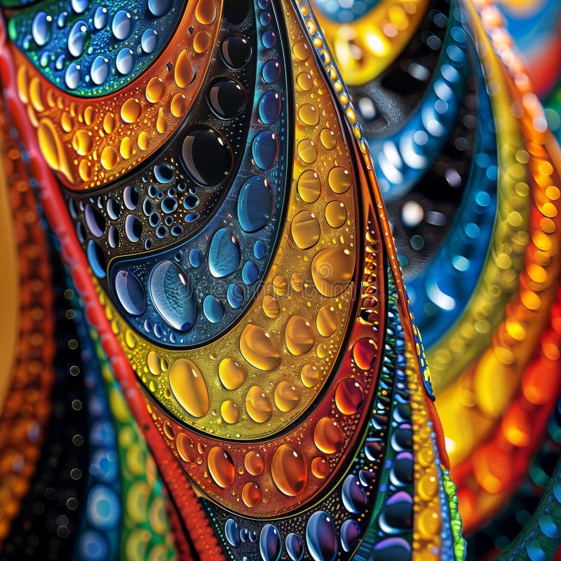 Colorful Water Droplets on a Wavy Patterned Surface, Reflecting Rainbow ...