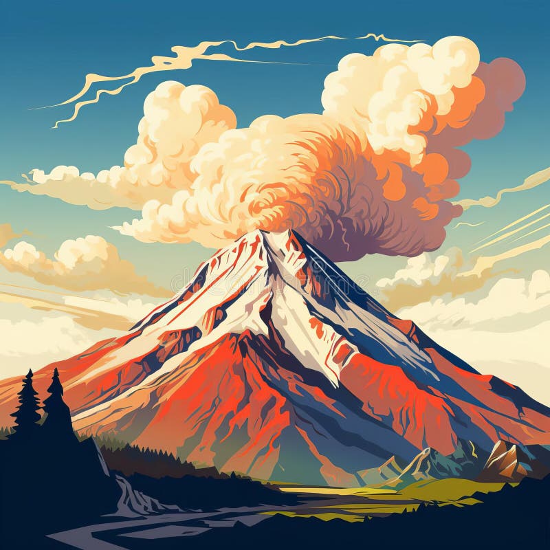 Vibrant Close-up of a Volcano in the Rocky Mountains Stock Illustration ...