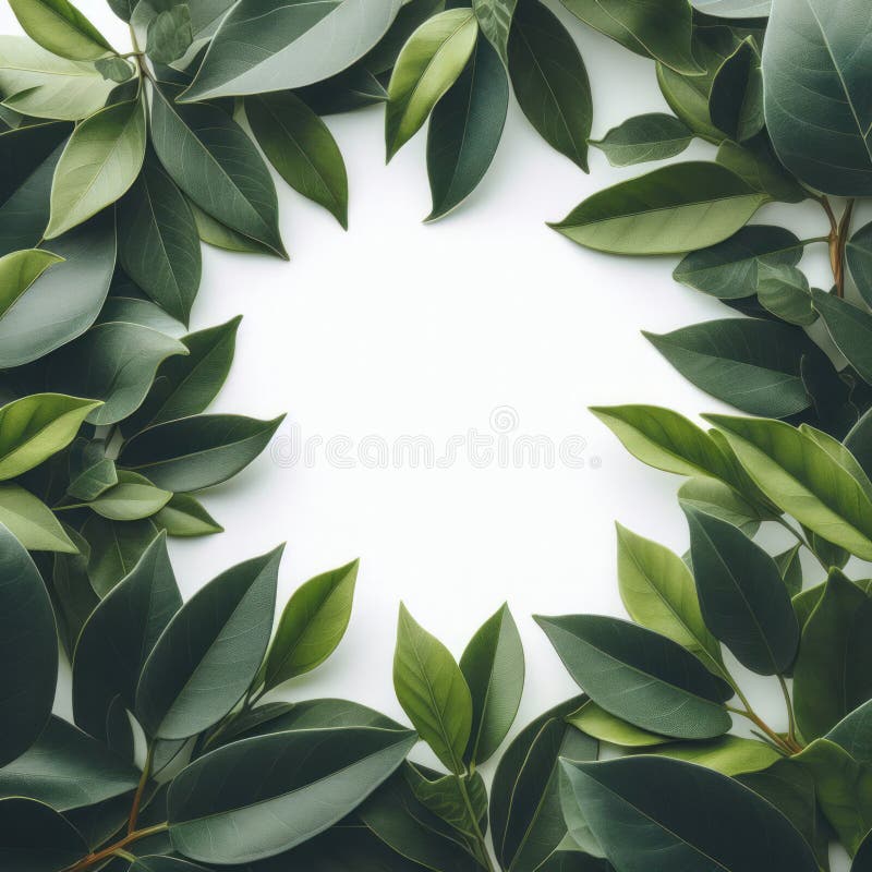 Vibrant Closeup of Green Leafy Frame on White Background. Ai Generative ...